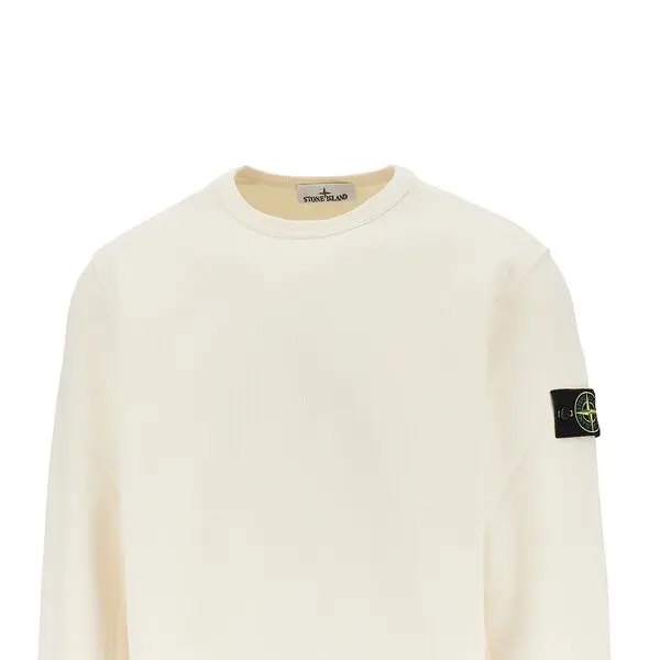 Stone Island Crewneck Cotton Sweatshirt With Logo Badge - White