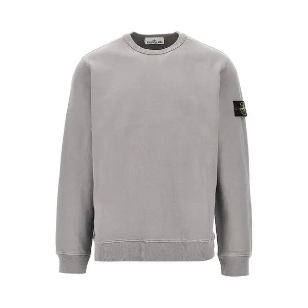 Stone Island Crewneck Cotton Weathirt With Logo Badge - Grey