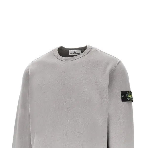 Stone Island Crewneck Cotton Sweatshirt With Logo Badge - Grey