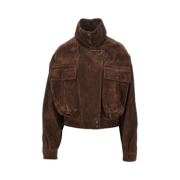 Saint Laurent Suede Leather Jacket With Stand Collar