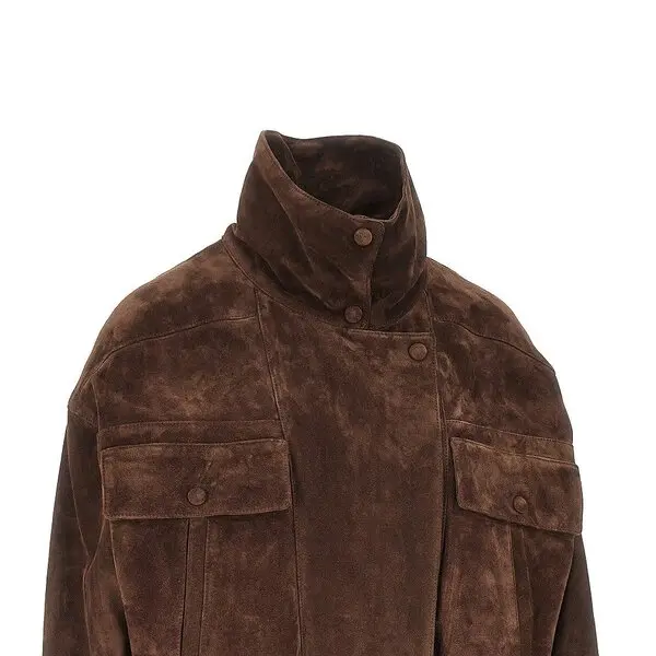 Saint Laurent Suede Leather Jacket With Stand Collar