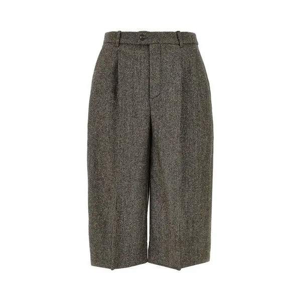 Saint Laurent Wool-blend Skirt Pants With Herringbone Motif - Brown