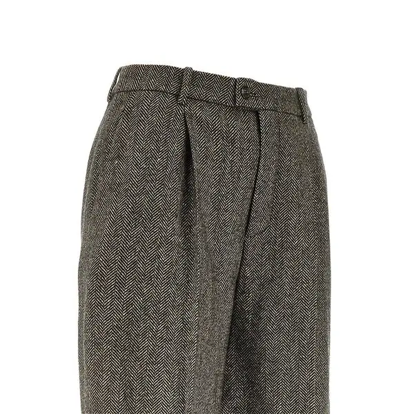 Saint Laurent Wool-blend Skirt Pants With Herringbone Motif - Brown