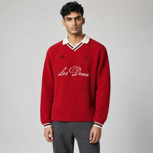 LES DEUX Knitted Polo Hirt With Logo Embroidery