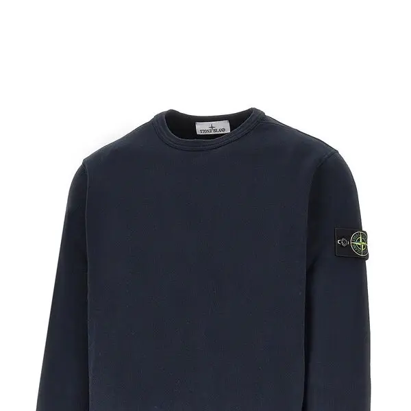 Stone Island Crewneck Cotton Sweatshirt With Logo Badge - Blue