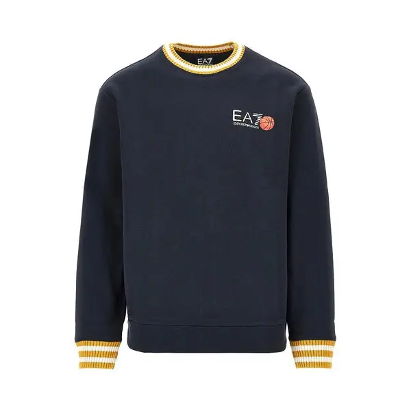 EA7 Cotton Weathirt With Logo Print - Blue