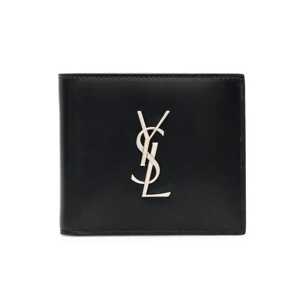 Saint Laurent Leather Bi-fold Wallet With Monogram - Black