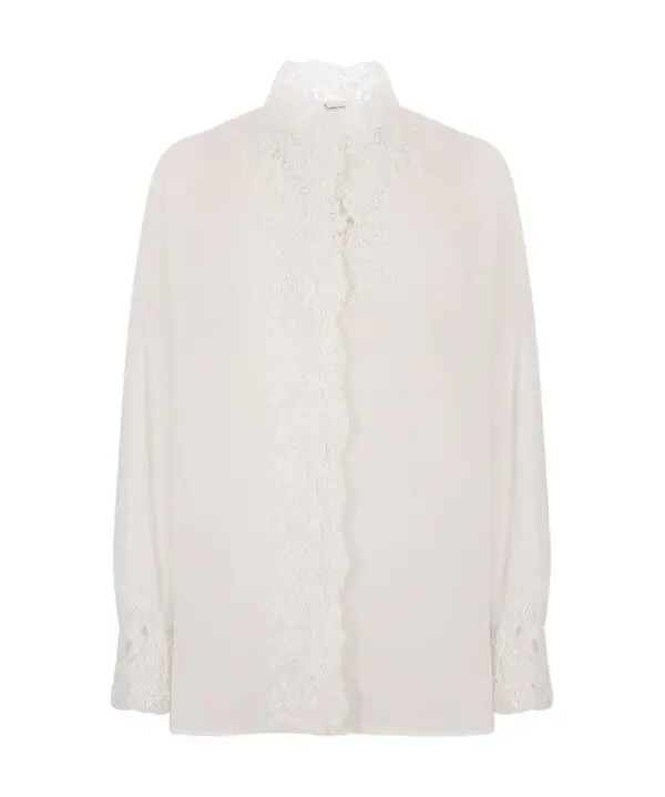 Ermanno Scervino Lace-trim Mock Neck Shirt - White