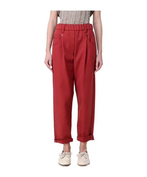 Brunello Cucinelli High Waist Straight Leg Trousers - Red
