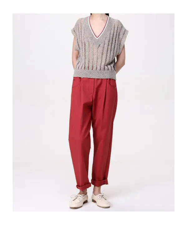 Brunello Cucinelli High Waisted Straight Leg Trousers - Red