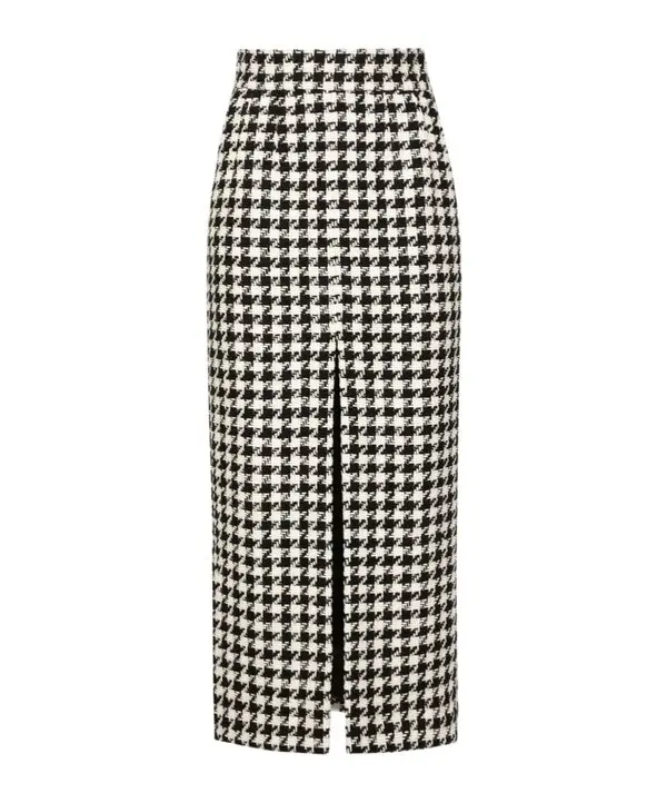 Dolce & Gabbana Dolce Gabbana Houndstooth Printed Midi Skirt - Black