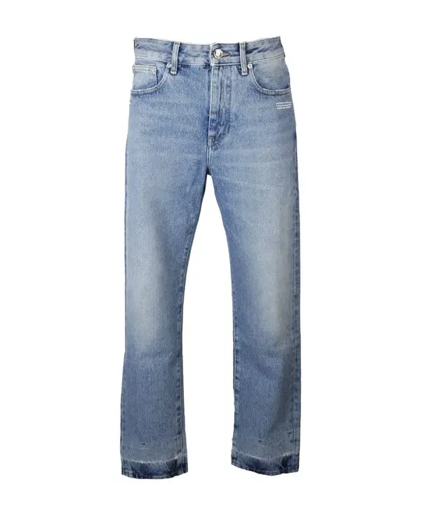 Off-White Logo Patch Straight Leg Cropped Jeans - Blue