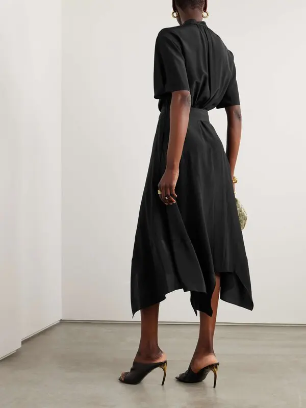 Stella McCartney Iconic Crepe Asymmetric Midi Dress With Belt