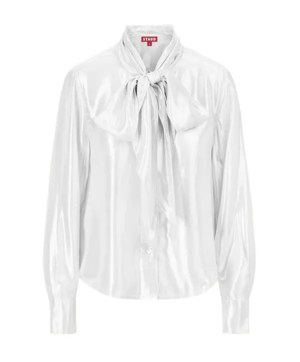 Staud Bow Detailed Glitter Blouse