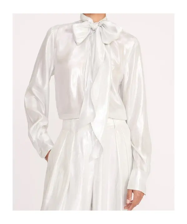 Staud Bow Detailed Glitter Blouse