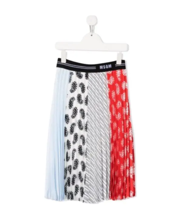 MSGM Teen Patchwork Pleated Midi Skirt