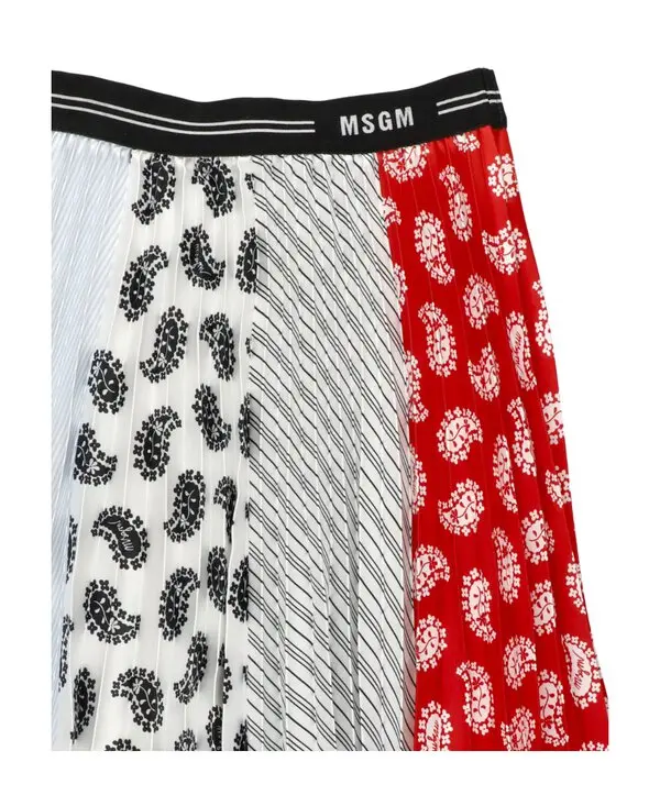 MSGM Teen Patchwork Pleated Midi Skirt