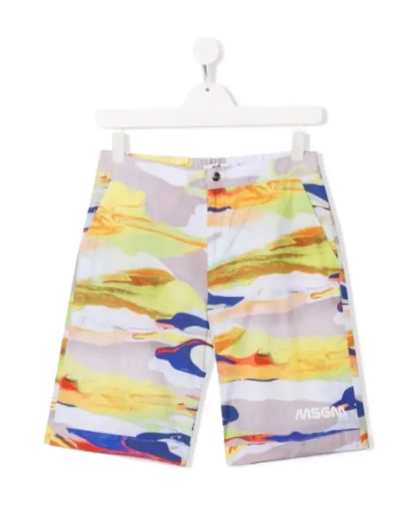 MSGM Color-block Camouflage Print Shorts