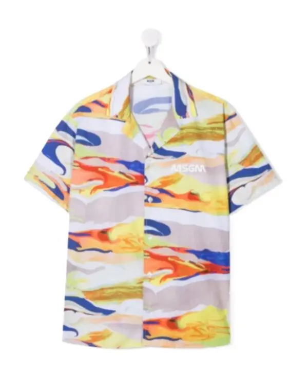 MSGM Short Sleeve Camouflage Print Shirt