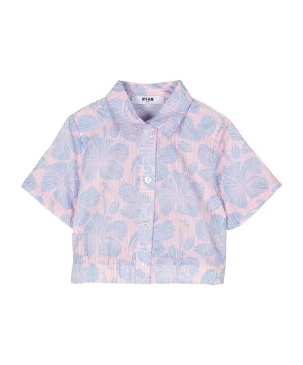 MSGM Hawaiian Floral-print Cropped Shirt