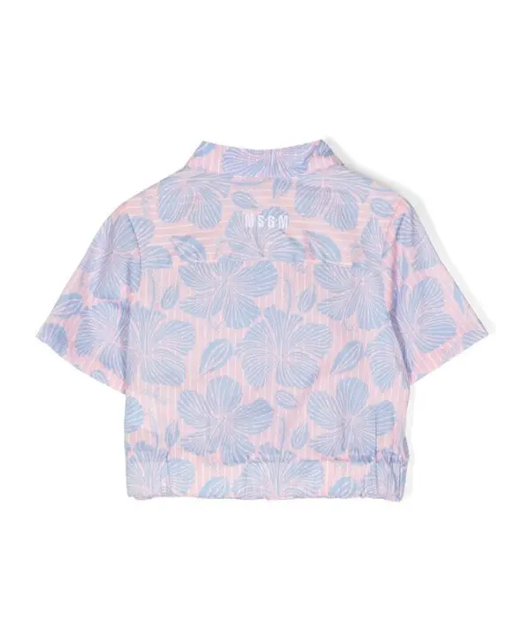 MSGM Hawaiian Floral-print Cropped Shirt