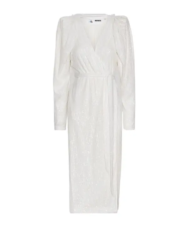ROTATE BY BIRGER CHRISTENSEN V-neck Sequined Midi Wrap Dress - White