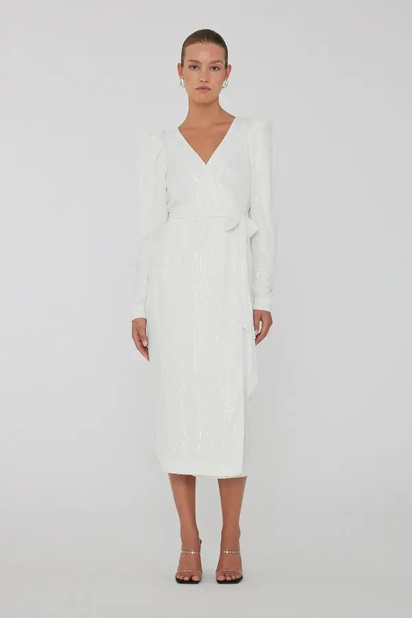 ROTATE BY BIRGER CHRISTENSEN V-neck Sequined Midi Wrap Dress