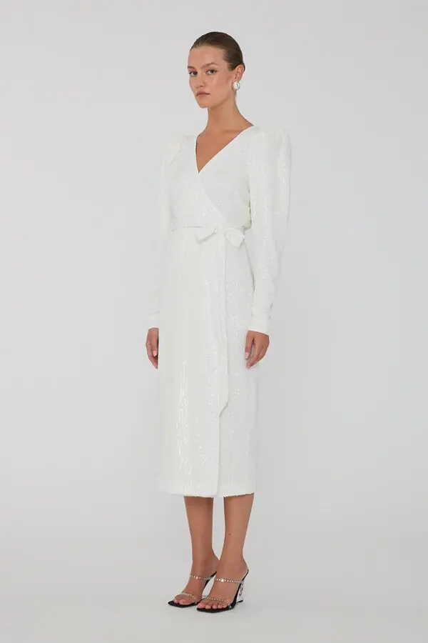 ROTATE BY BIRGER CHRISTENSEN V-neck Sequined Midi Wrap Dress