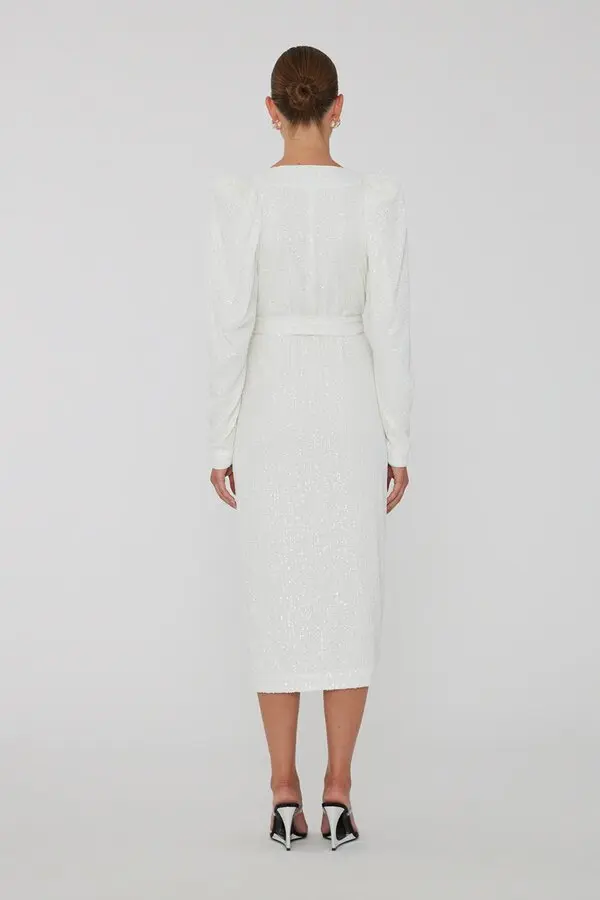 ROTATE BY BIRGER CHRISTENSEN V-neck Sequined Midi Wrap Dress