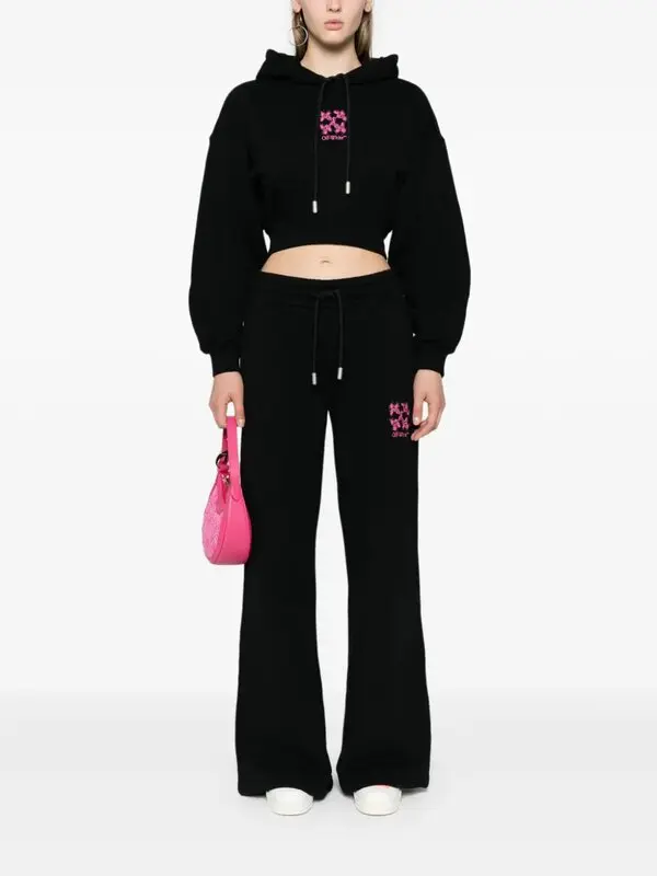 Off-White Logo Embroidered Cropped Hoodie