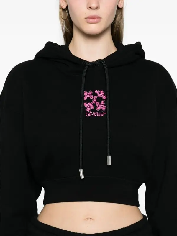 Off-White Logo Embroidered Cropped Hoodie