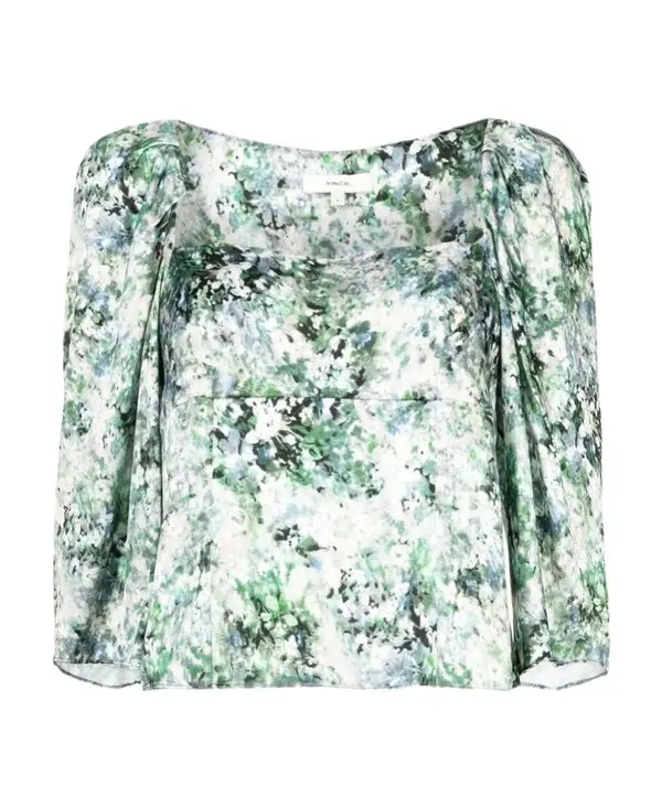 Vince Floral-print Square-neck Blouse - White