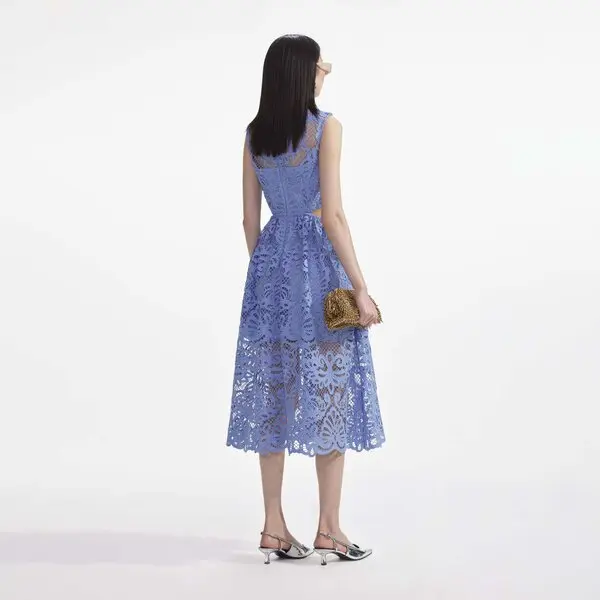 SELF-PORTRAIT Lace Cut-out Detailed Midi Dress - Blue