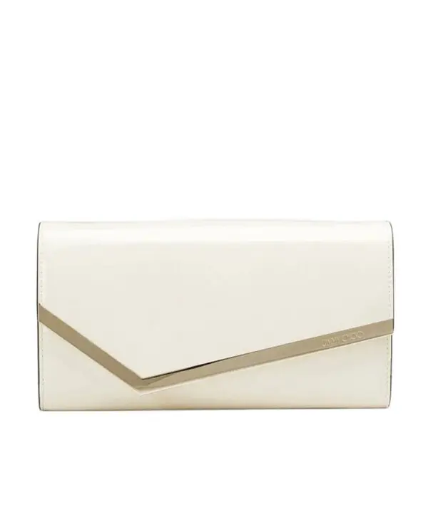 JIMMY CHOO Emmie Patent Leather Handbag With Detachable Chain - White