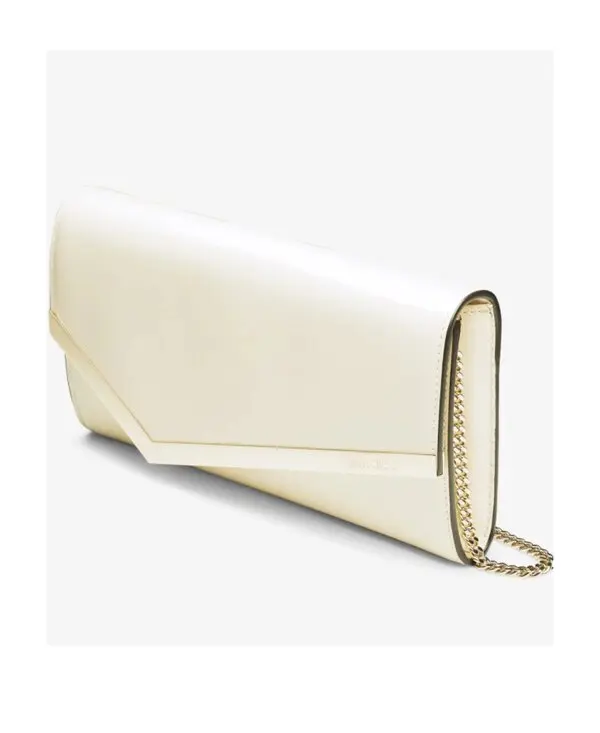 JIMMY CHOO Emmie Patent Leather Handbag With Detachable Chain - White