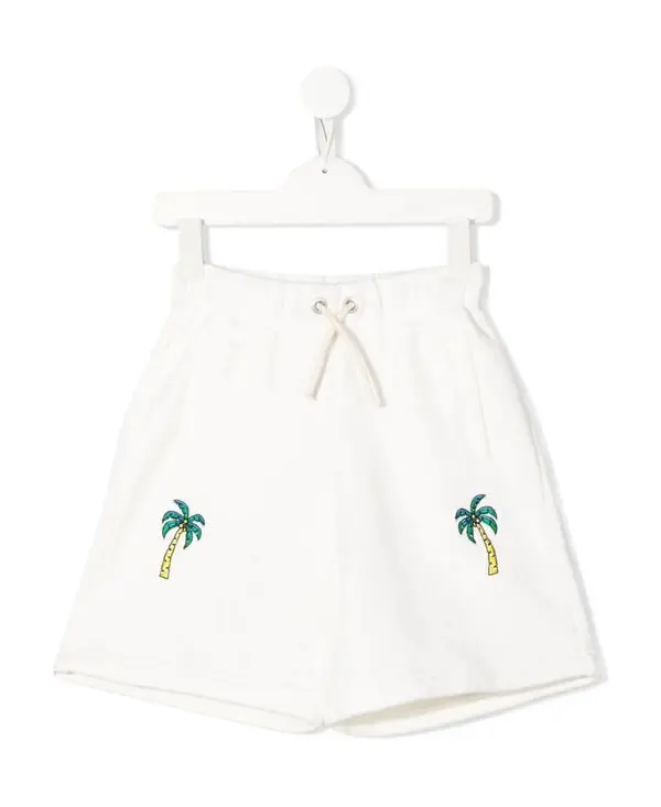 Palm Angels Embroidered Palm-tree Drawstring Shorts - White