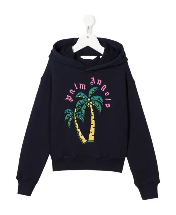 Palm Angels Palm Tree Embroidered Cotton Hoodie
