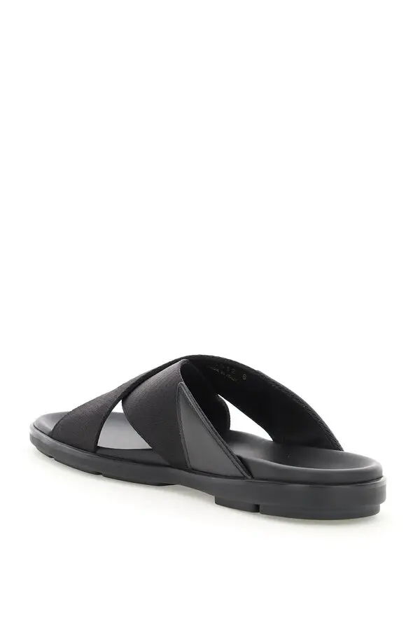 Prada Brushed Leather And Nylon Tape Crisscross Slides - Black