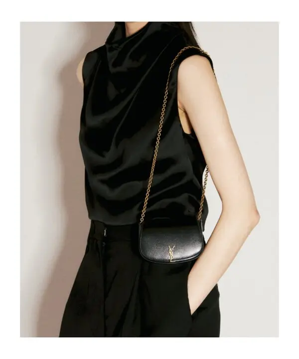Saint Laurent Logo Plaque Foldover Top Mini Clutch Bag