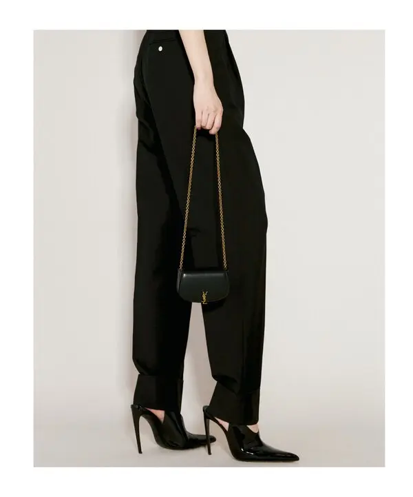 Saint Laurent Logo Plaque Foldover Top Mini Clutch Bag