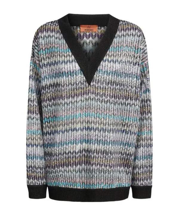 Missoni Sequin Embellished Oversized V-neck Jumper - Black/multicolor