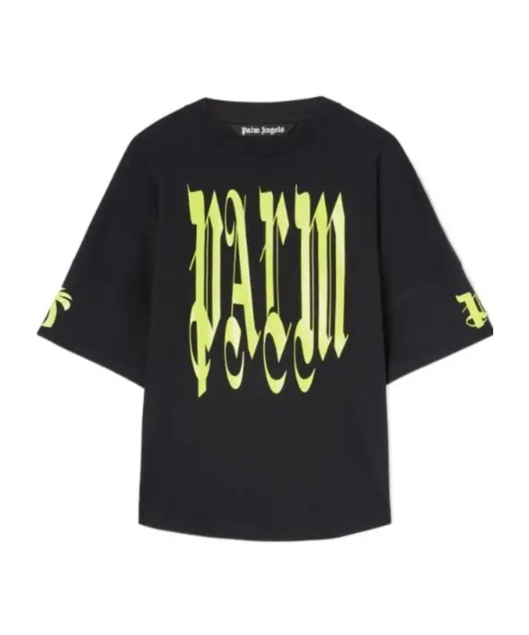 Palm Angels Gothic Logo Printed Crewneck T-shirt - Black