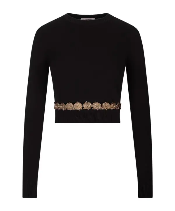 Rabanne Ribbed-knit Stud Embellished Cropped Top - Black