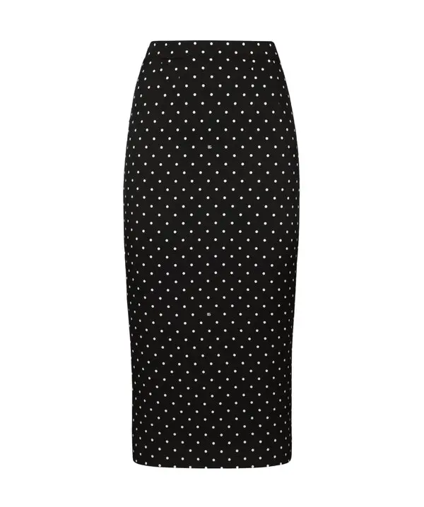 Dolce & Gabbana Dolce Gabbana Polka-dot Printed Charmeuse Calf-length Pencil Skirt - Black