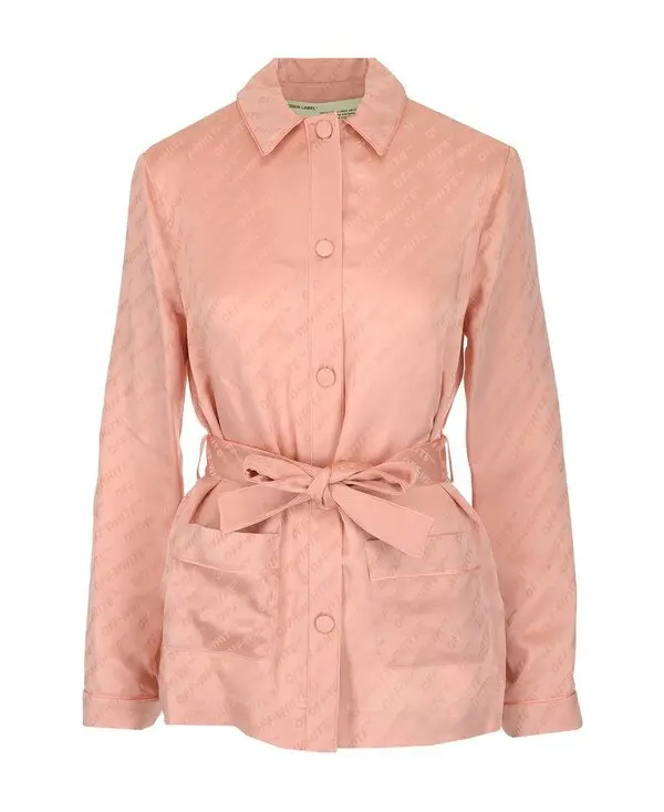Off-White Belted Logo Patterned Shirt Jacket