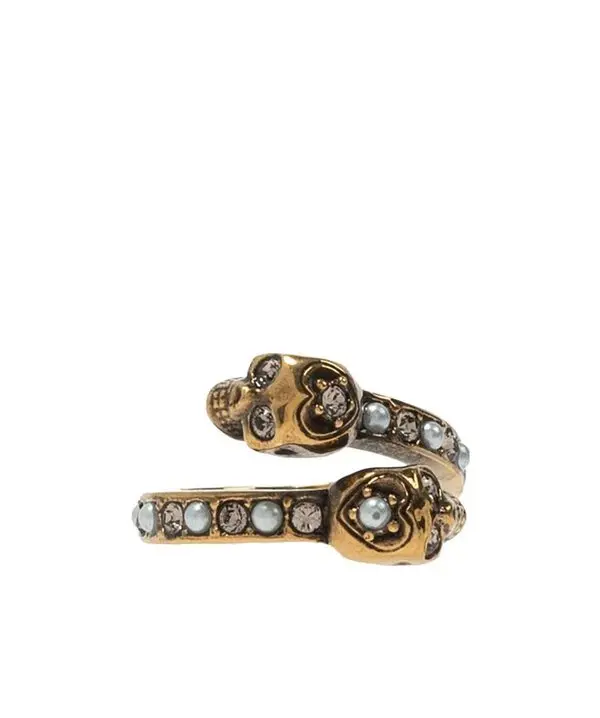 Alexander McQueen Wrapped Skull Ring With Faux Pearl And Crystal Embellishments