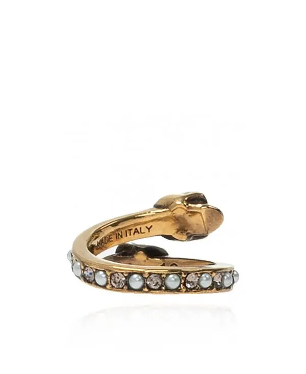 Alexander McQueen Wrapped Skull Ring With Faux Pearl And Crystal Embellishments