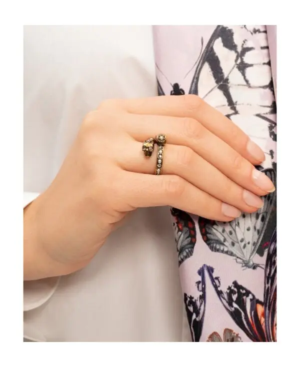 Alexander McQueen Wrapped Skull Ring With Faux Pearl And Crystal Embellishments