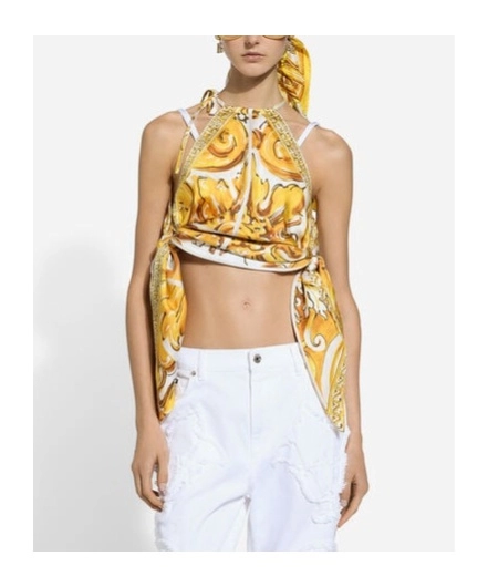 Dolce & Gabbana Majolica Print Halterneck Top - Multicolor