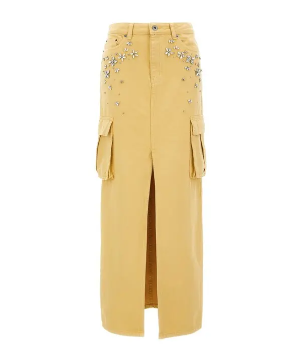 SELF-PORTRAIT Embellished Denim Cargo Maxi Skirt